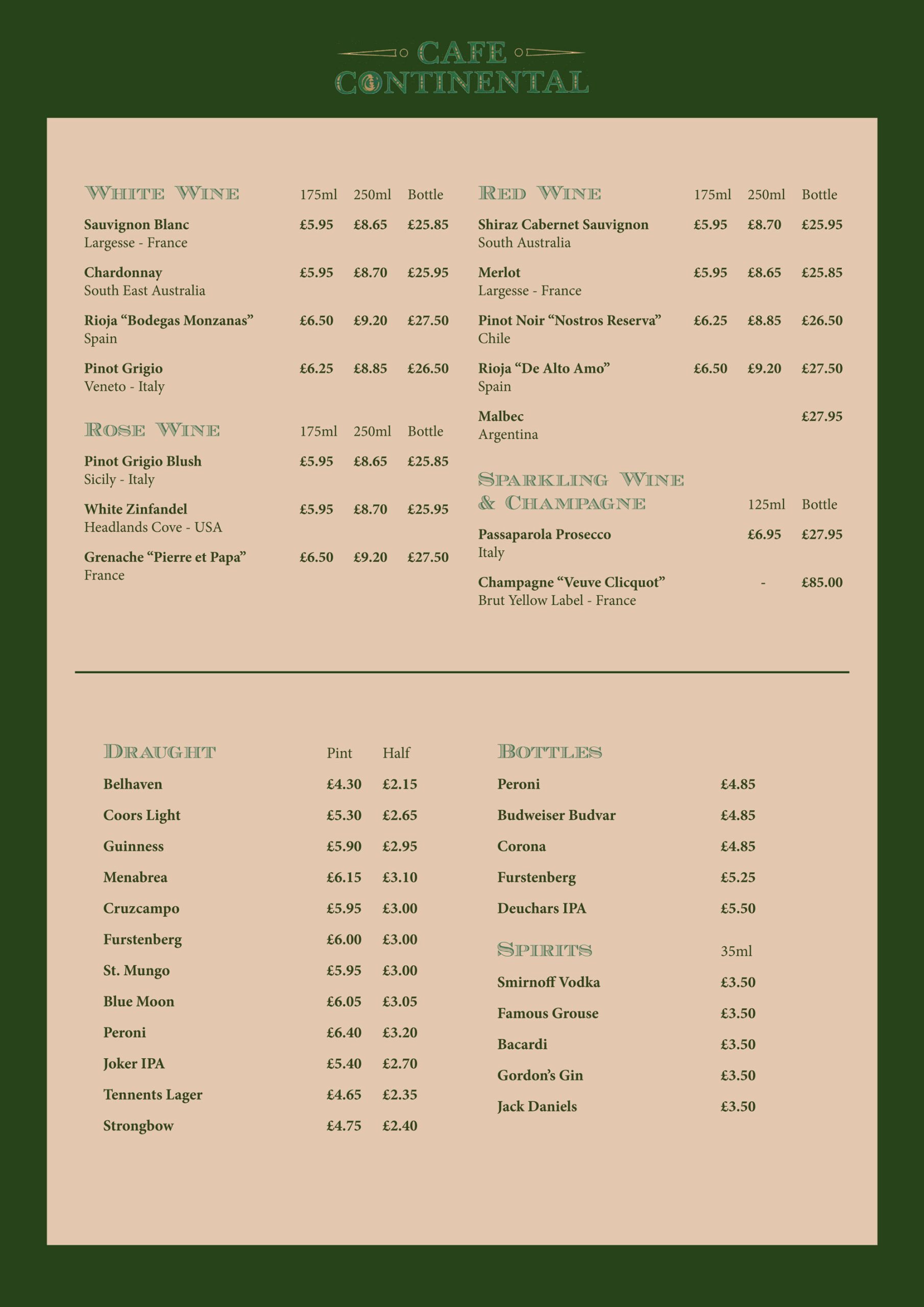 Menus | Continental Cafe